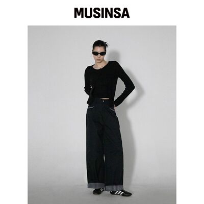 CHICKS 黑色格纹卷边气球裤 MUSINSA韩国官网直邮进口