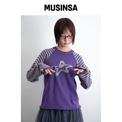 ISTKUNST 星条纹插肩针织衫_紫色(IK2FFMK600A) 韩国官网直邮进口