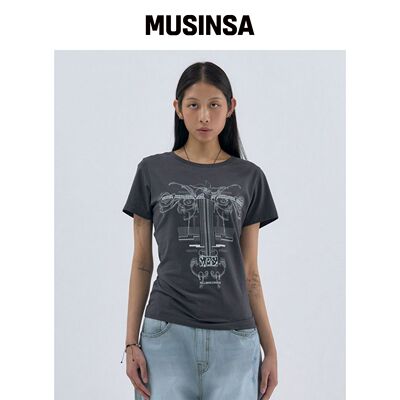 WELLBEING EXPRESS 花卉纹身T恤 炭灰色 MUSINSA韩国官网直邮进口