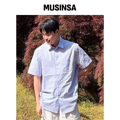 FIELDERS 基础标准版口袋短袖衬衫 蓝色 MUSINSA韩国直邮官方正品