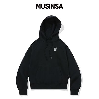 BEENTRILL 女款精华TAG LOGO抓绒连帽卫衣（黑色韩国官网直邮进口