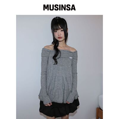 NOFFICIALNOFFICE 荷叶边露肩上衣 灰色 MUSINSA韩国官网直邮进口