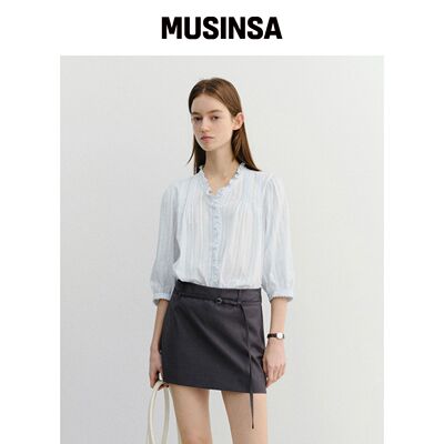 DUNST JANE FRILL BLOUSE_UDBL6B222_柔和蓝韩国官网直邮进口