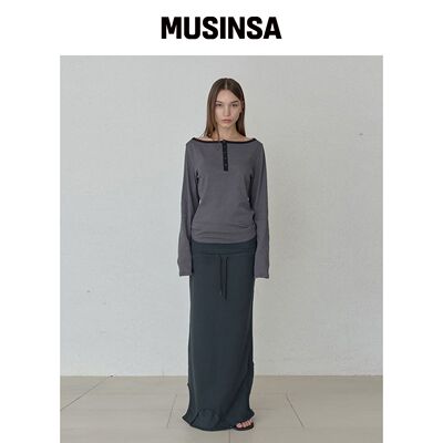 ORDES 折叠式棉质裙 - 深灰色 MUSINSA韩国直邮官方正品