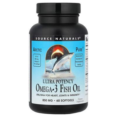 源美,Arctic Pure®，&nbsp;Omega-3 鱼油，850 毫克，60 粒软胶囊