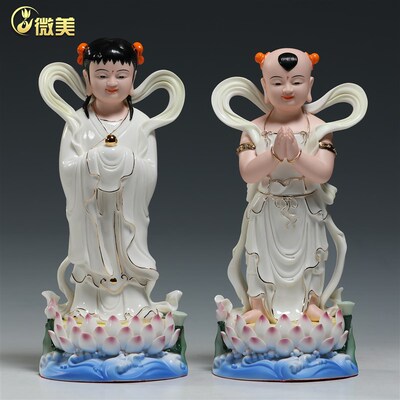 微美陶瓷8至14寸金童玉女观音菩萨侍奉家用供奉善财童子龙女摆件