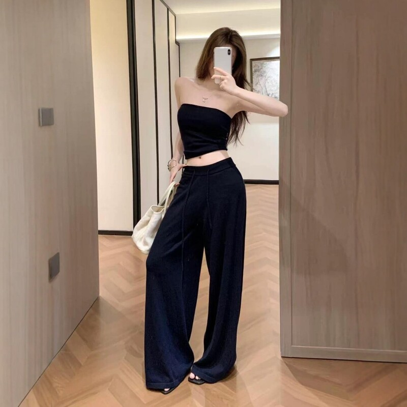 美式辣妹设计感抹胸背心夏季2026新款修身显瘦上衣休闲阔腿裤套装