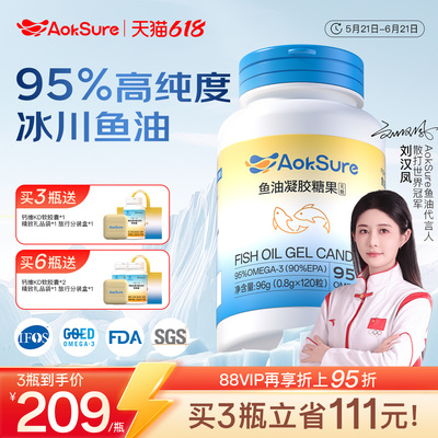AokSure深海鱼油软胶囊95%高纯度EPAOmega欧米伽3官方旗舰