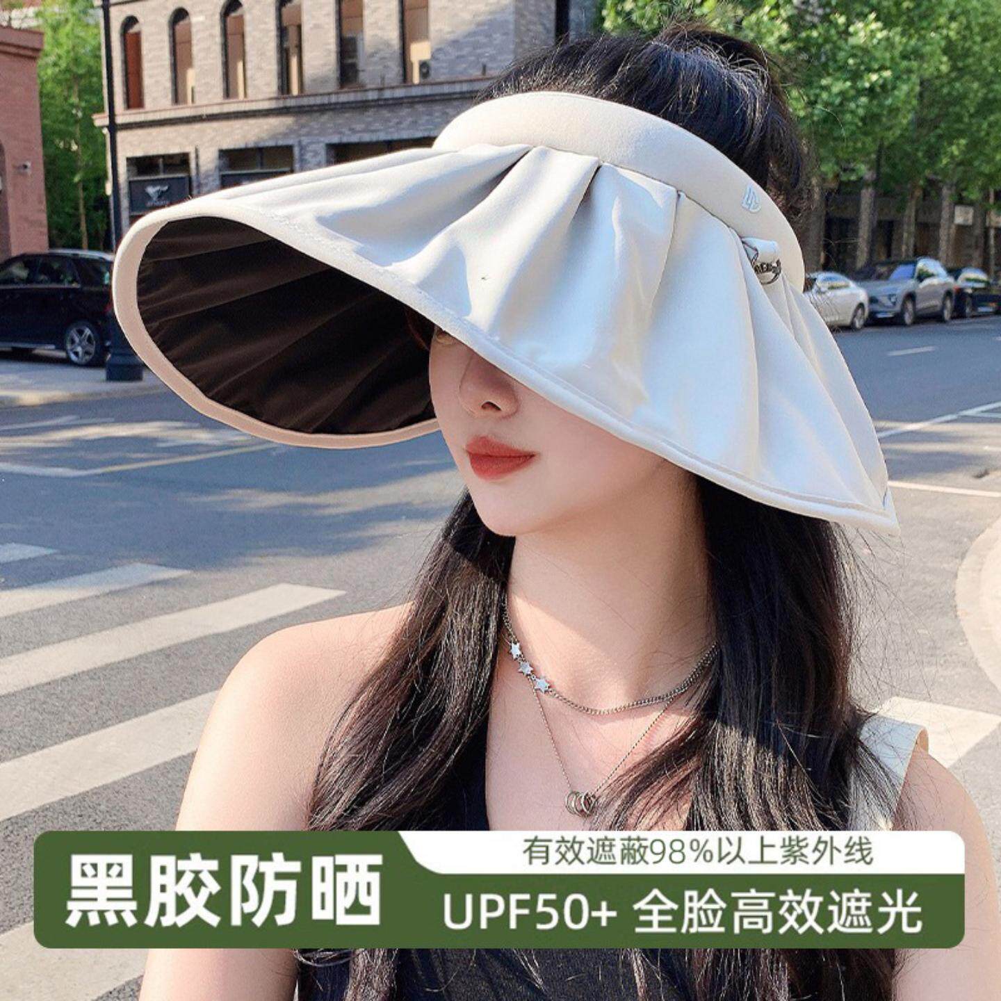 防晒帽女夏季新款防紫外线空顶帽子冰丝黑胶大帽其他配件DIY缝纫