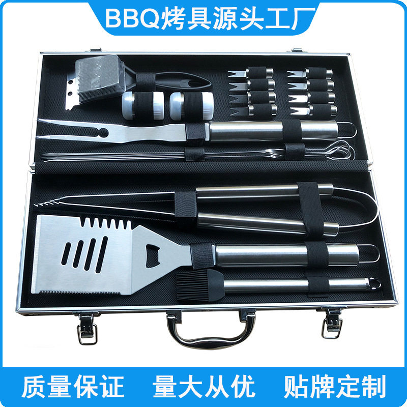 出口亚马逊不锈钢烧烤用具套装烧烤配件大管柄铲叉夹刷子烧烤工具
