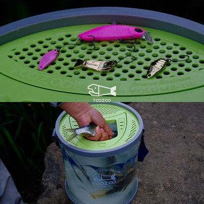 天宗路亚折叠装鱼桶自动闭合入鱼口便携桶透明折叠带盖水桶