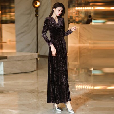 棕褐色高级感连衣裙女春秋2025开春气质穿搭优雅法式显瘦裙子1044
