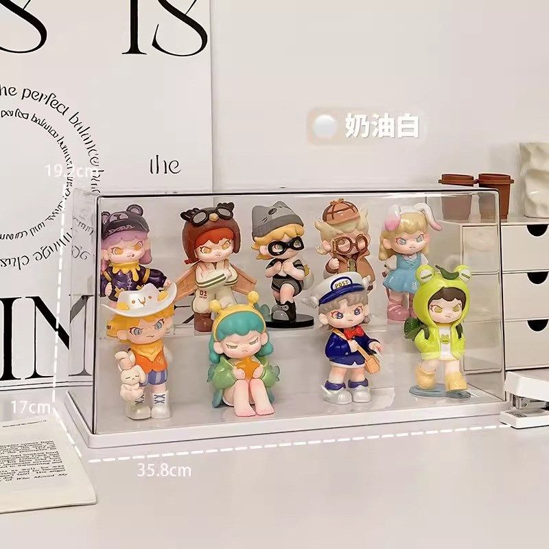 萌粒阶梯展示盒桌面收纳架亚克力透明盒子手办玩偶装饰摆设防尘罩
