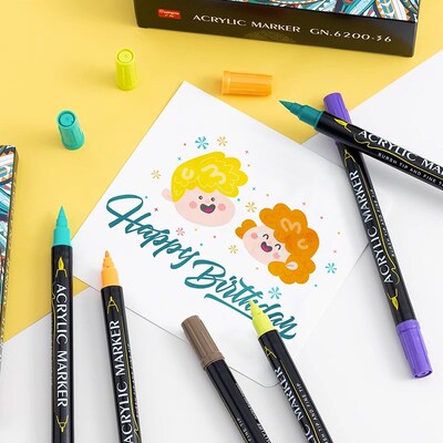 广纳6200丙烯软头马克笔双头60色48色儿童丙烯小学生美术专用diy