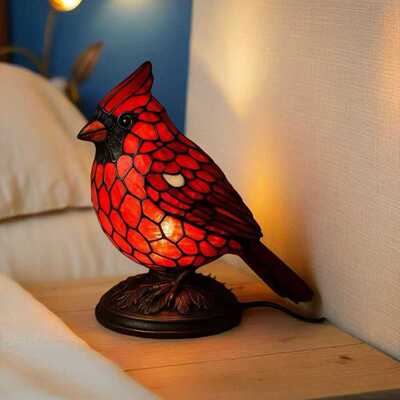 新品欧式Cardinal Lamp树脂小夜灯 LED红鸟动物台灯家居装饰
