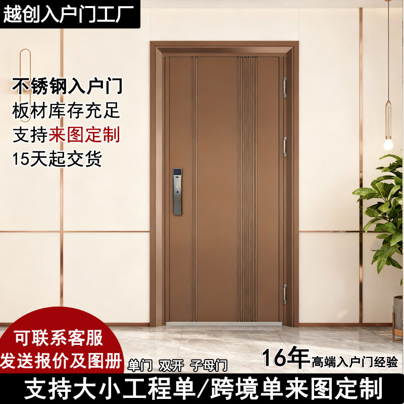 整套正版简约防盗门入户门不锈钢防盗门家用单开不锈钢韩式门定制