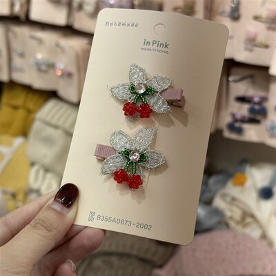 10.23韩国inpink儿童针织星星小樱桃发夹边夹刘海夹发卡