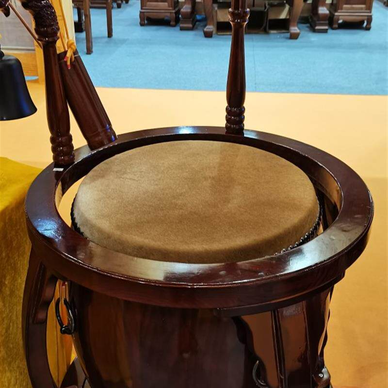 台湾鼓铃鼓法器寺庙鼓堂鼓毛鼓实木大鼓帝钟圆鼓架佛堂铃铛牛皮鼓