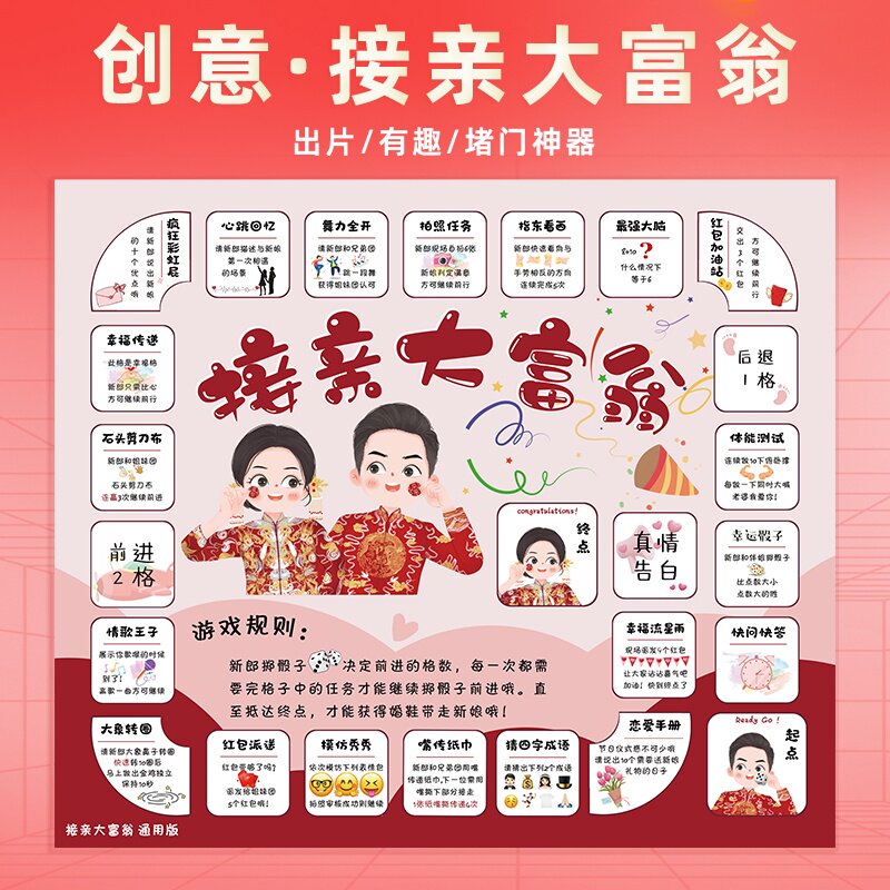 接亲大富翁游戏堵门拦门道具纸新郎伴郎创意整蛊婚礼用品结婚文明