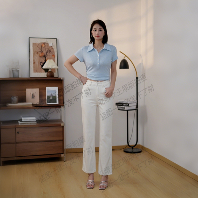 GYNW/高腰女王【冷瓷白】九分直筒法棍裤微胖梨型薄款中腰牛仔裤