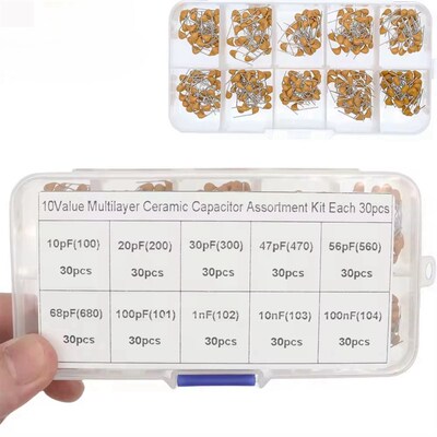 300PCS 独石电容 10种规格各30只(10PF- 100NF)插件 300个独石