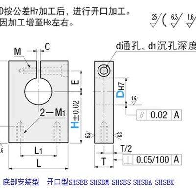 导向轴支座 底部安装型 开口型SHSBB SHSBM SHSBS SHSBA SHSBK