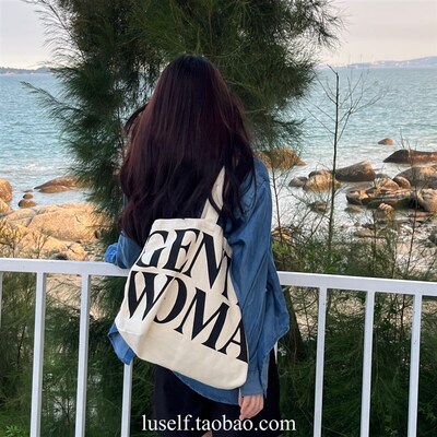 luself 大容量字母gentlewoman帆布包泰国小优同款单肩托特包