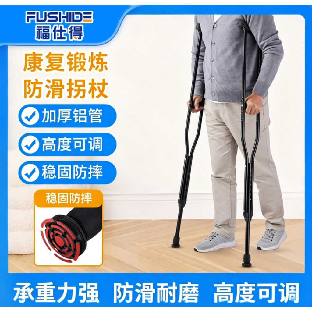 福仕得铝合金腋下拐杖防滑双拐医用成人骨折助行器可调高度助步器