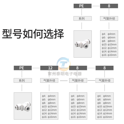 气管三通快速接头PE/PEG4 6 8 10 12 14 16mm气动塑料快插T型变径