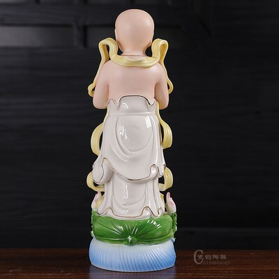白瓷善财童子龙女金童玉女陶瓷观音菩萨像佛像家用居家供奉对童摆