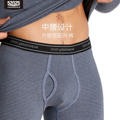 52025加厚加绒男士护膝保暖裤男单件秋裤纯棉舒绒条纹冬季打底裤