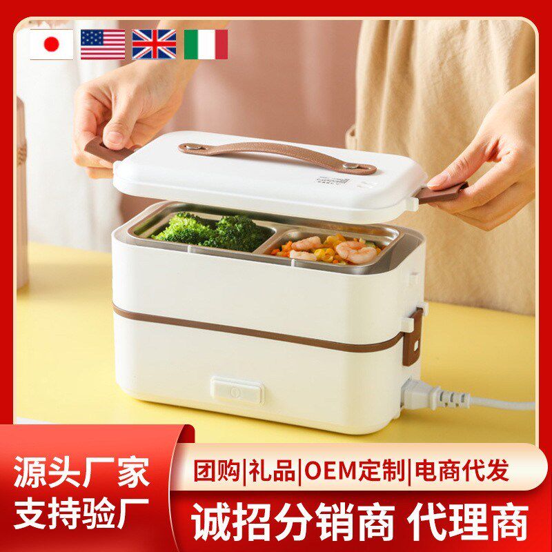 出口110V 跨境 双层加热电热饭盒 插电煮饭热饭 304不锈钢内胆