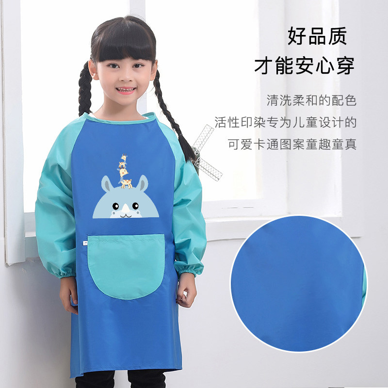儿童防水长袖围裙定制logo印字宝宝吃饭衣幼儿园中大童画画反穿衣