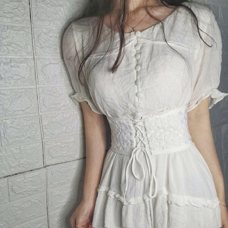 可定制 森系小仙女绑带高腰腰封百搭蕾丝花边镂空腰带配裙子