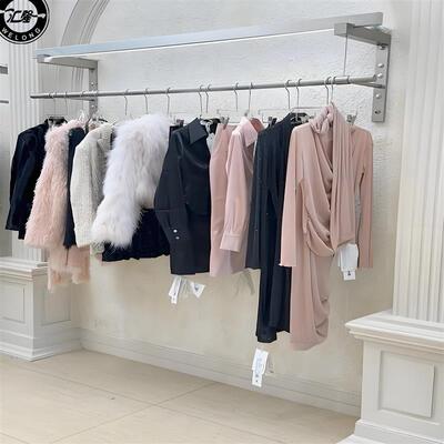 服装店展示架买手店不锈钢上墙架侧挂衣架女装带灯陈列壁挂式货架