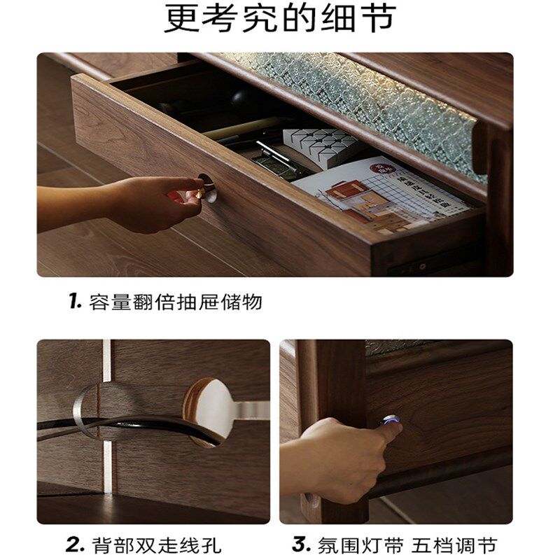黑胡桃实木电视柜客厅家用小户型法式复古地柜原木电视机柜高脚柜
