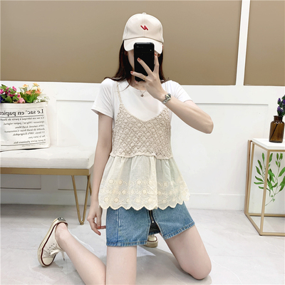 夏季新款百搭钩花镂空吊带背心无袖打底罩衫女外穿内搭短款上衣潮