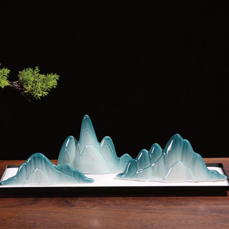 国风装饰品只此青绿水青山假山摆件古风陶瓷玄关桌面轻奢造景江山