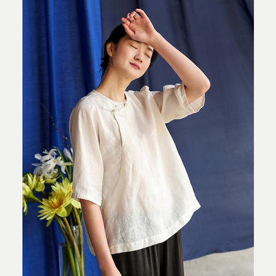 2026新款原创设计女装纯亚麻复古斜襟民族风禅服女夏季文艺上衣高