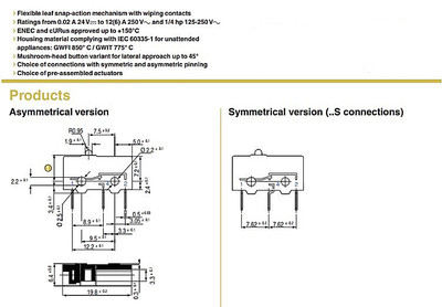 83278 0.1A250V/125VAC中微动开关小限位行程微动开关3脚