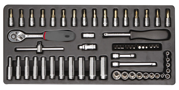 促销价!力易得-专业级 59件6.3mm系列套筒工具托组套 E1911
