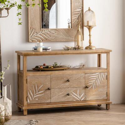 美式复古做旧ZBA雕花餐边柜厅茶水置物民宿物客靠墙收纳储玄关柜