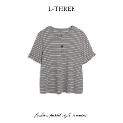 【溯源首发】L-THREE『三颗扣』不规则领口短袖T恤