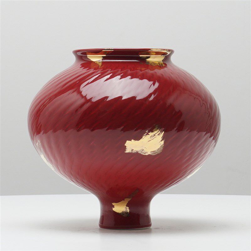 新中式红色喜庆陶瓷花瓶摆件客厅餐桌插花花器酒店新房软装饰摆设