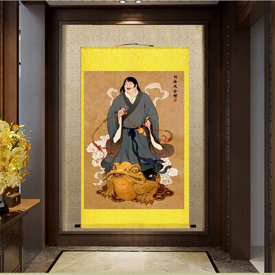 新中式风格刘海戏金蟾招财童子画 玄关客厅挂画装饰 宽40*高80厘