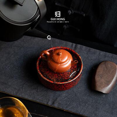 鸿金中式禅意红金漆器壶合储水承IBN式归干泡台功夫茶器壶垫茶道