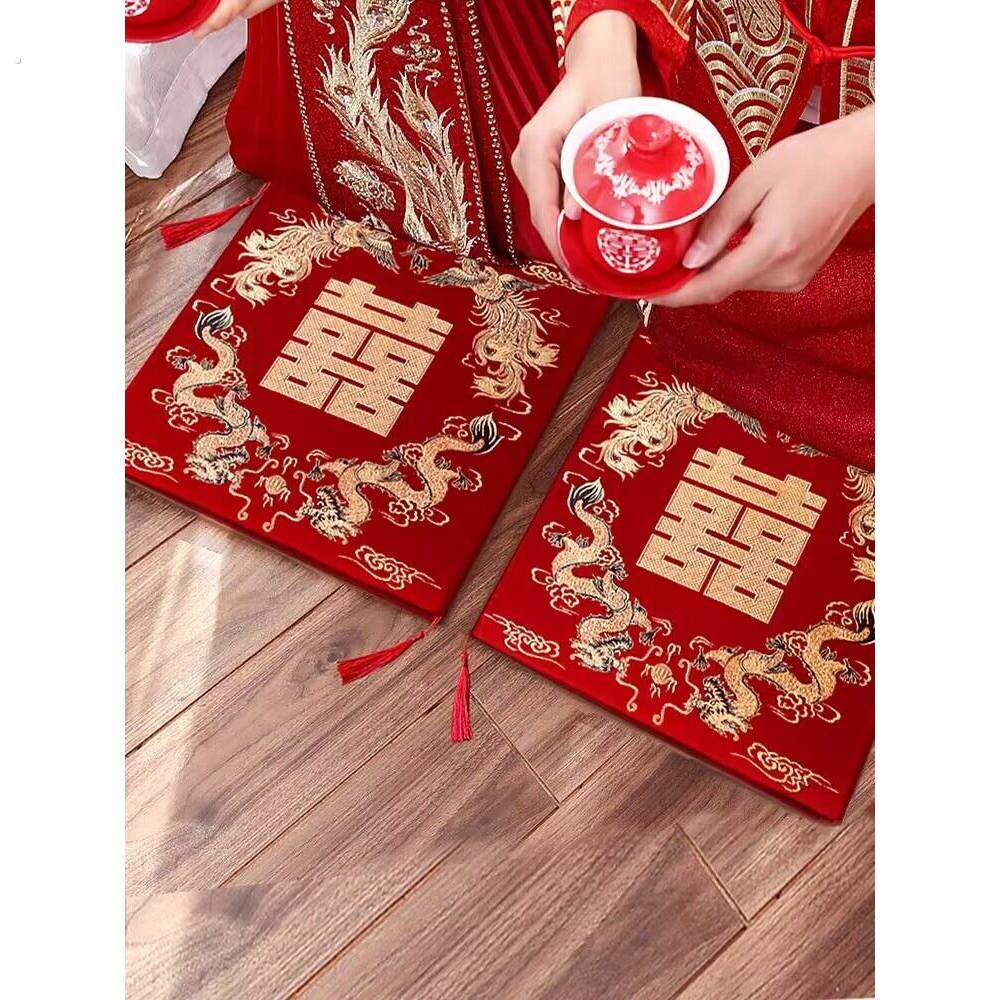 结婚跪垫敬茶红色一对婚礼婚庆新娘改口坐福垫磕头喜垫用品大全