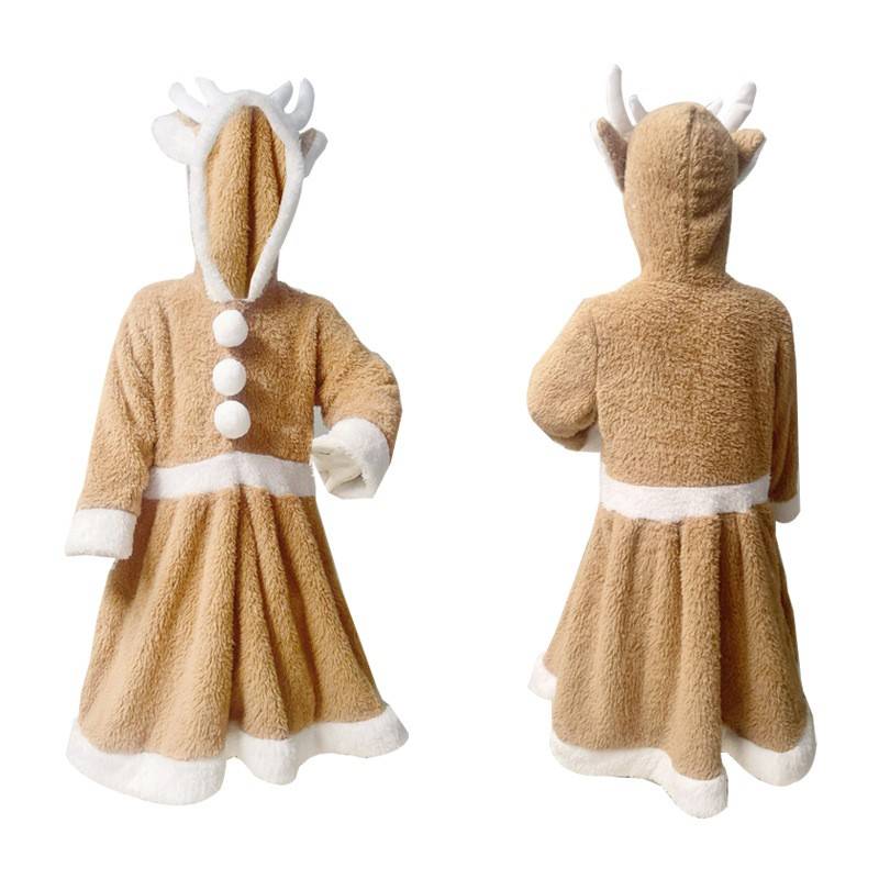 2026新款圣诞节cospla亲子动物服装圣诞麋鹿裙子扮演珊瑚绒