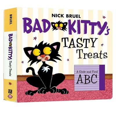 英文原版 Bad Kitty 小坏猫系列 Bad Kitty’s Tasty Treats 字母学习纸板推拉操作书 幼儿英语认知启蒙 亲子互动趣味字母拼图游戏