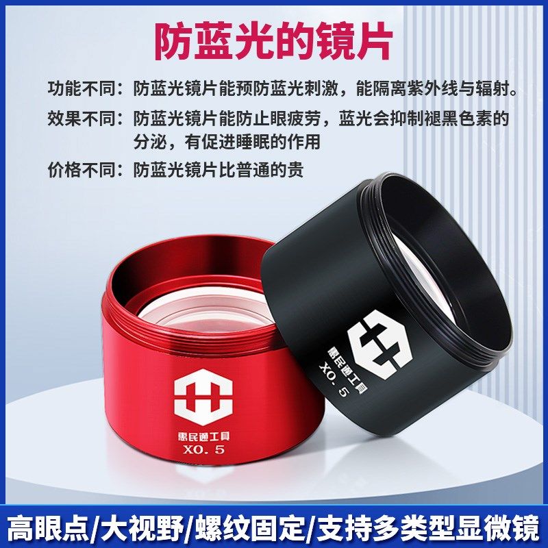 惠民通电子显微镜专用辅助物镜0.5X0.7X增距镜缩小镜防蓝光显倍镜
